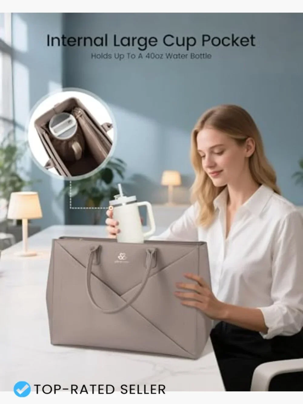 Other | Pu Leather Laptop Tote Bag With Large Cup Holder Waterproof ...